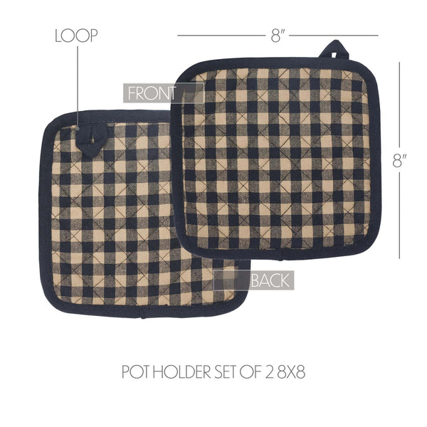 Black Check Pot Holder Set of 2 - Retro Barn Country Linens