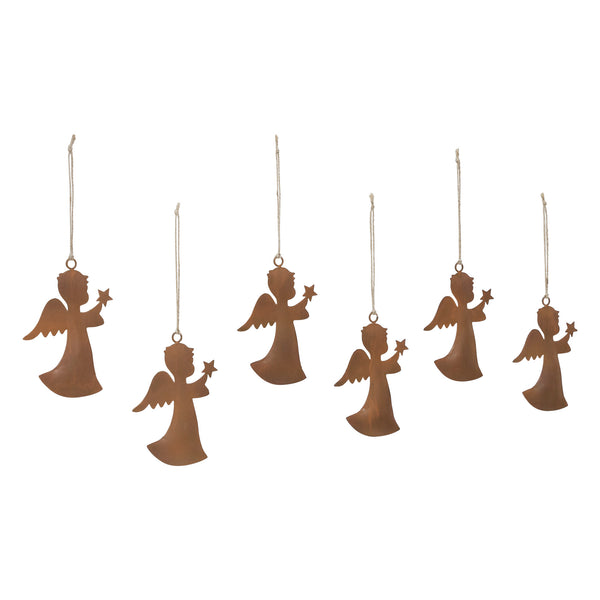 Rust Angel Metal Ornament Set of 6 - Retro Barn Country Linens