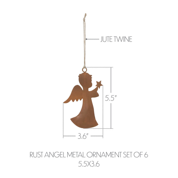 Rust Angel Metal Ornament Set of 6 - Retro Barn Country Linens