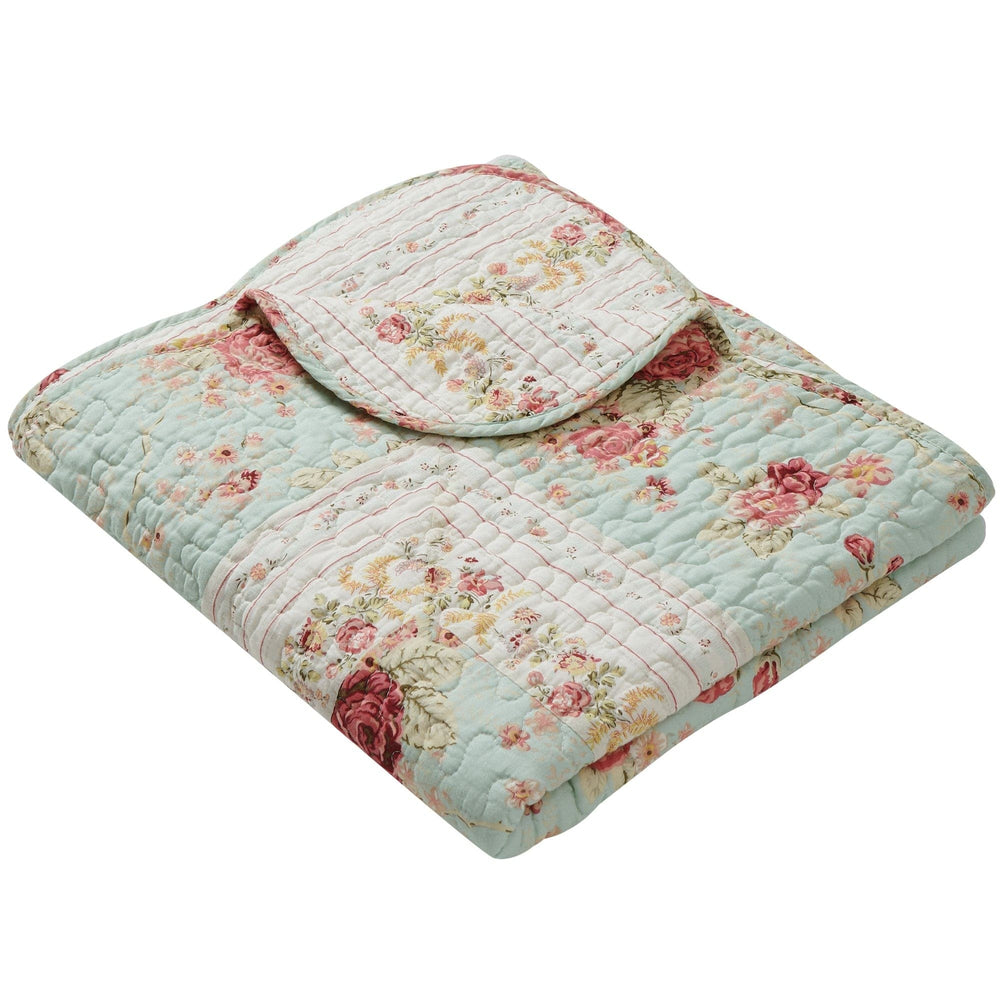 Antique Rose Blue Quilted Throw - Retro Barn Country Linens