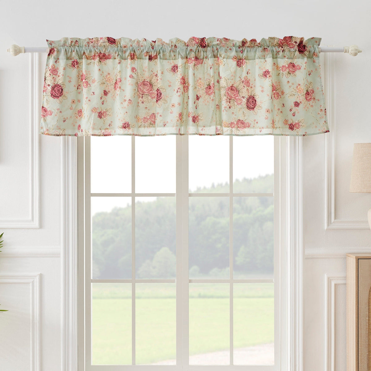 Antique Rose Blue Valance - Retro Barn Country Linens