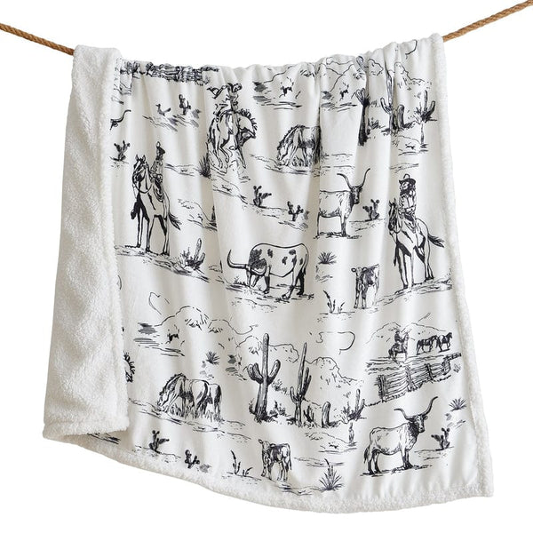 Ranch Life Retro Western Throw Blanket - Retro Barn Country Linens