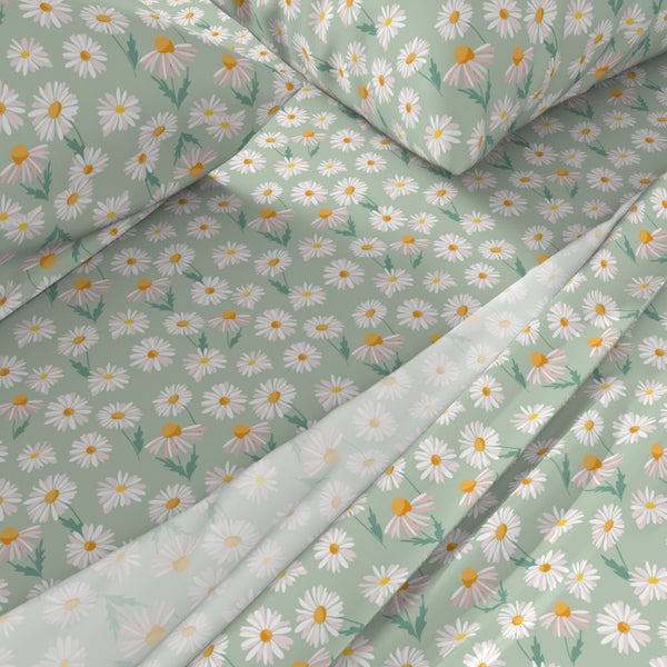 Daisy Print Cotton Sheet Set- Made in USA Sheet Set - Retro Barn ...