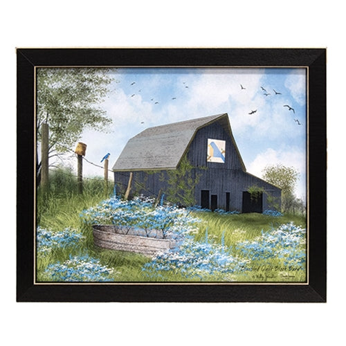 Bluebird Quilt Block Barn Framed Print 8" x 10" - Retro Barn Country Linens