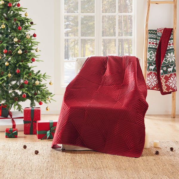 Riviera Red Velvet Quilted Throw - Retro Barn Country Linens
