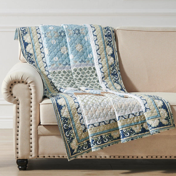 Thalia Blue Quilted Throw - Retro Barn Country Linens