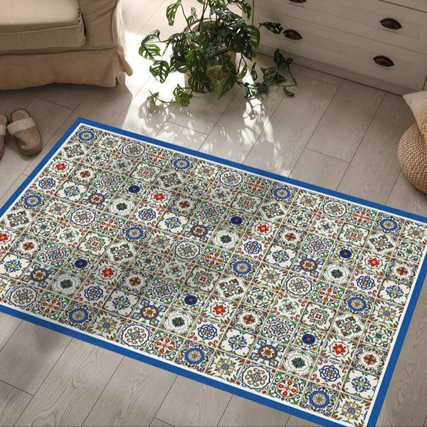 Spanish Tile Vinyl Floor Mat- Low Profile Vinyl Floor Cloth Mat - Retro ...