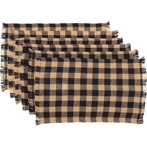 Burlap Black Check Placemat Set of 6 - Retro Barn Country Linens