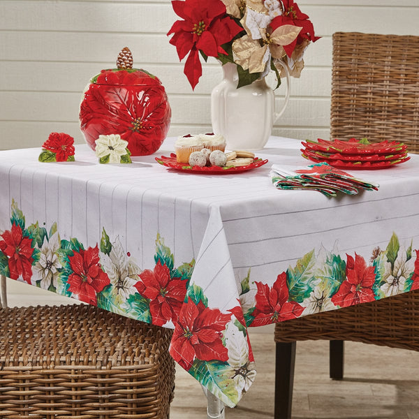Poinsettia Pine Tablecloth - Retro Barn Country Linens